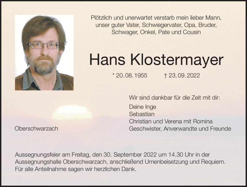 Plötzlich und unerwartet verstarb mein lieber Mann