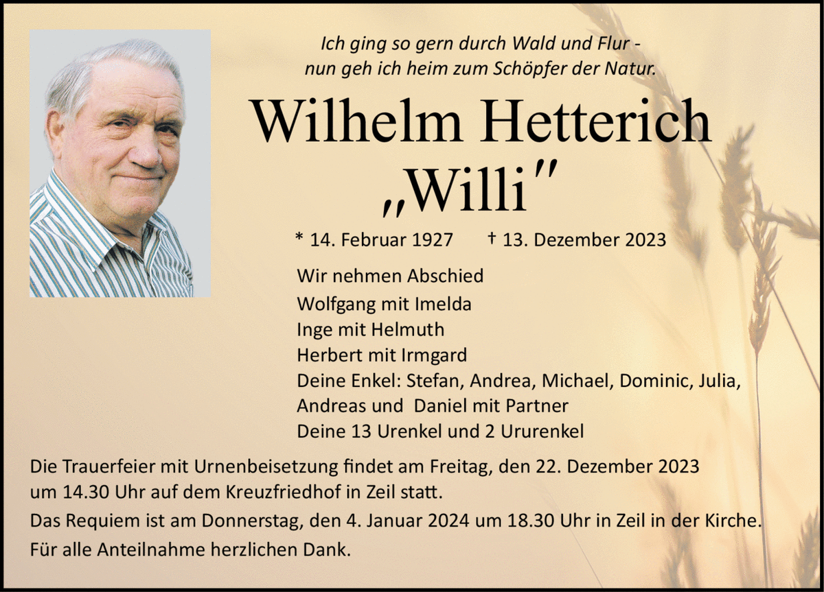 Ich ging so gern durch Wald und Flur ?- nun geh ich heim zum Schöpfer der Natur