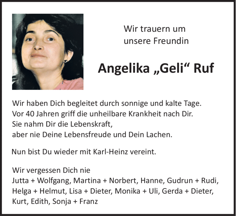 Wir trauern um unsere Freundin Angelika ?Geli?
