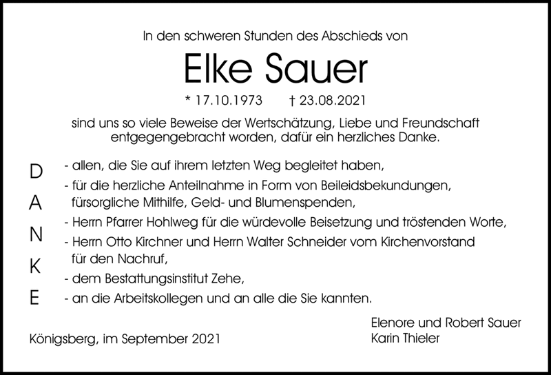 In den schweren Stunden des Abschieds von Elke Sauer * 17
