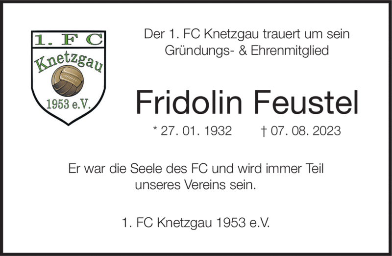 Der 1. FC Knetzgau trauert um sein Gründungs- & Ehrenmitglied Fridolin ...