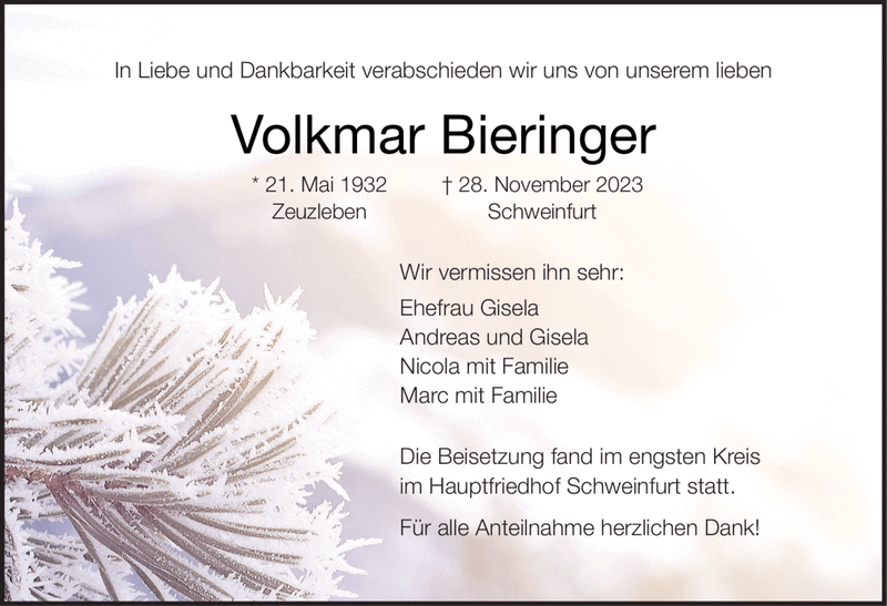 In Liebe und Dankbarkeit verabschieden wir uns von unserem lieben Volkmar