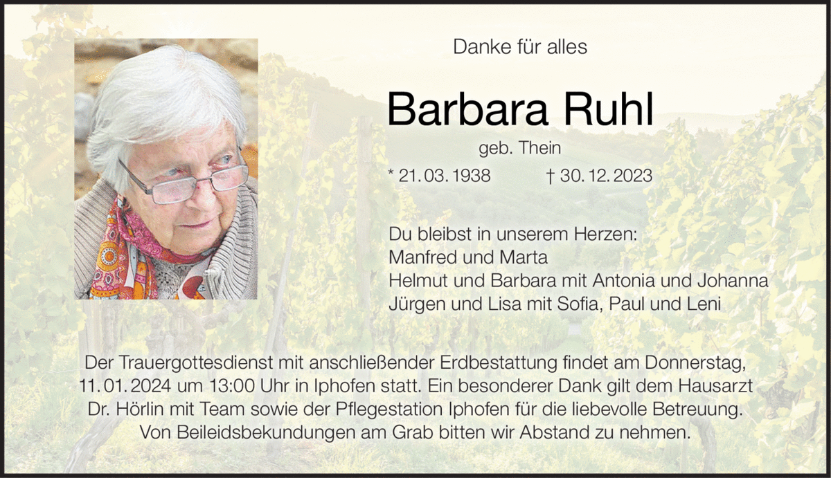 Danke für alles Barbara Ruhl geb
