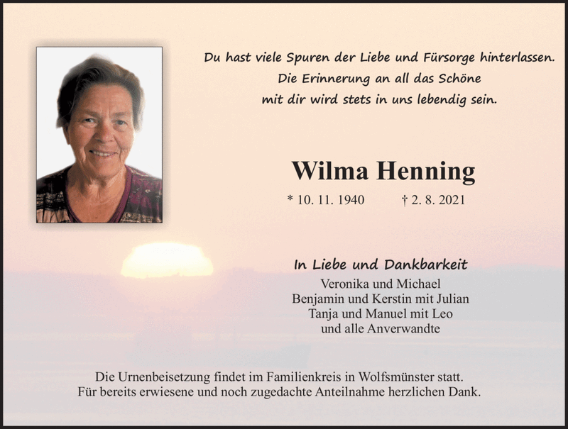 Du hast viele Spuren der Liebe und Fürsorge hinterlassen