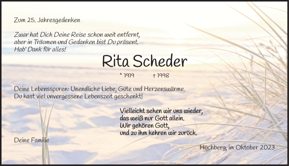 Zum 25. Jahresgedenken Zwar hat Dich Deine Reise schon weit entfernt