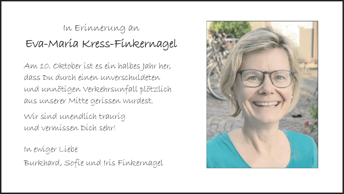 In Erinnerung an Eva-Maria Kress-Finkernagel Am 10