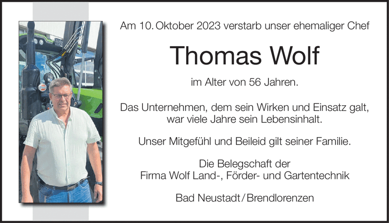 Am 10. Oktober 2023 verstarb unser ehemaliger Chef Thomas Wolf im Alter ...