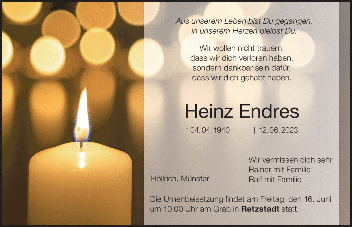 Aus unserem Leben bist Du gegangen