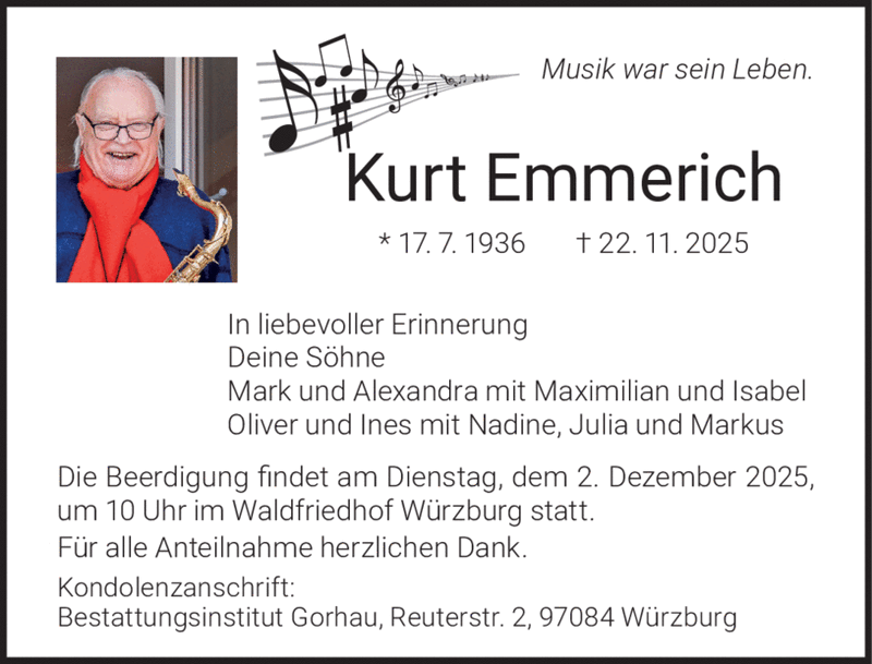 Musik war sein Leben. Kurt Emmerich * 17
