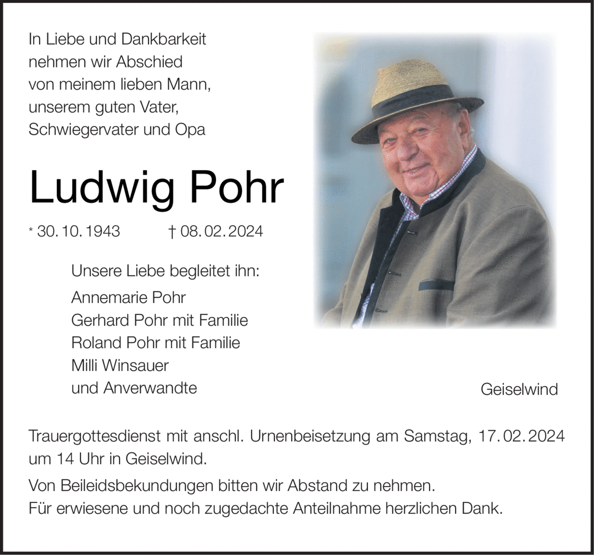 In Liebe und Dankbarkeit nehmen wir Abschied von meinem lieben Mann