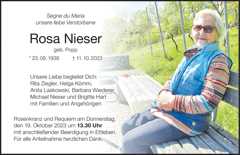 Segne du Maria unsere liebe Verstorbene Rosa Nieser geb