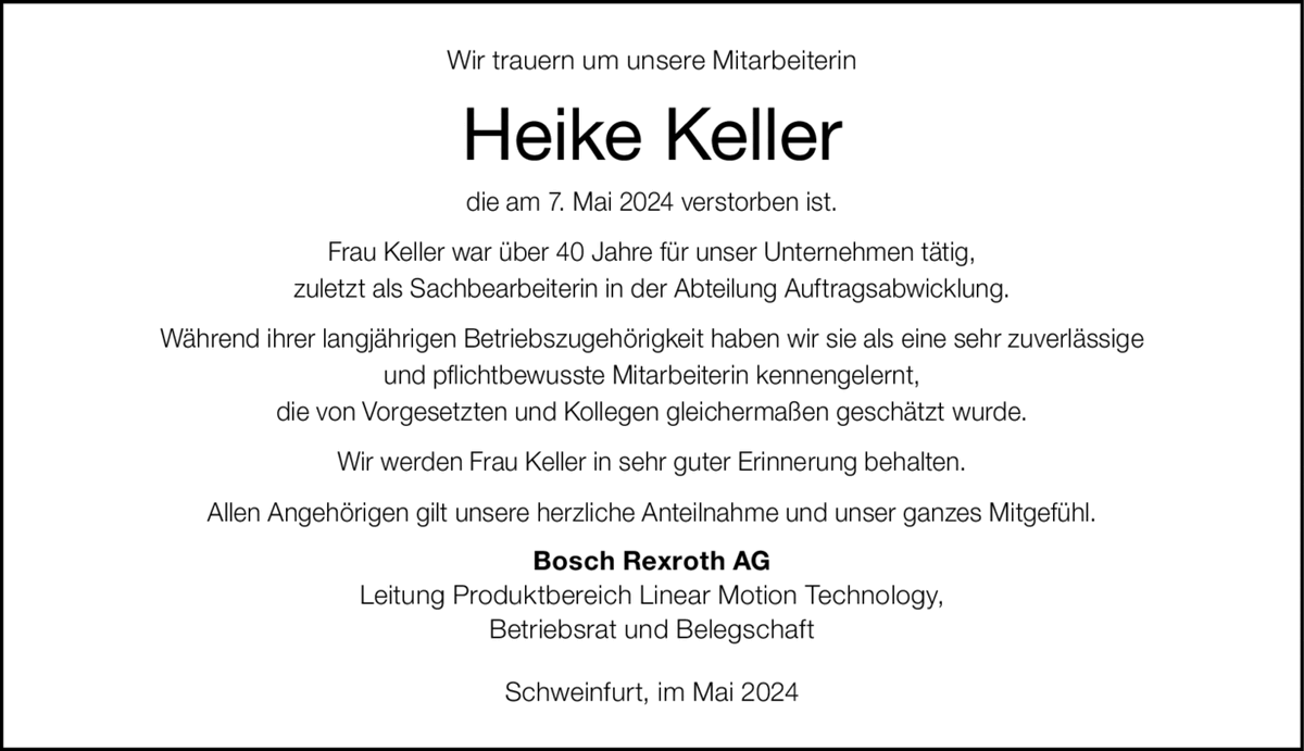 Wir trauern um unsere Mitarbeiterin Heike Keller die am 7