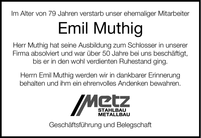 Im Alter von 79 Jahren verstarb unser ehemaliger Mitarbeiter Emil ...