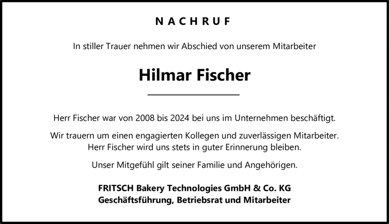 NACHRUF In stiller Trauer nehmen wir Abschied von unserem Mitarbeiter ...