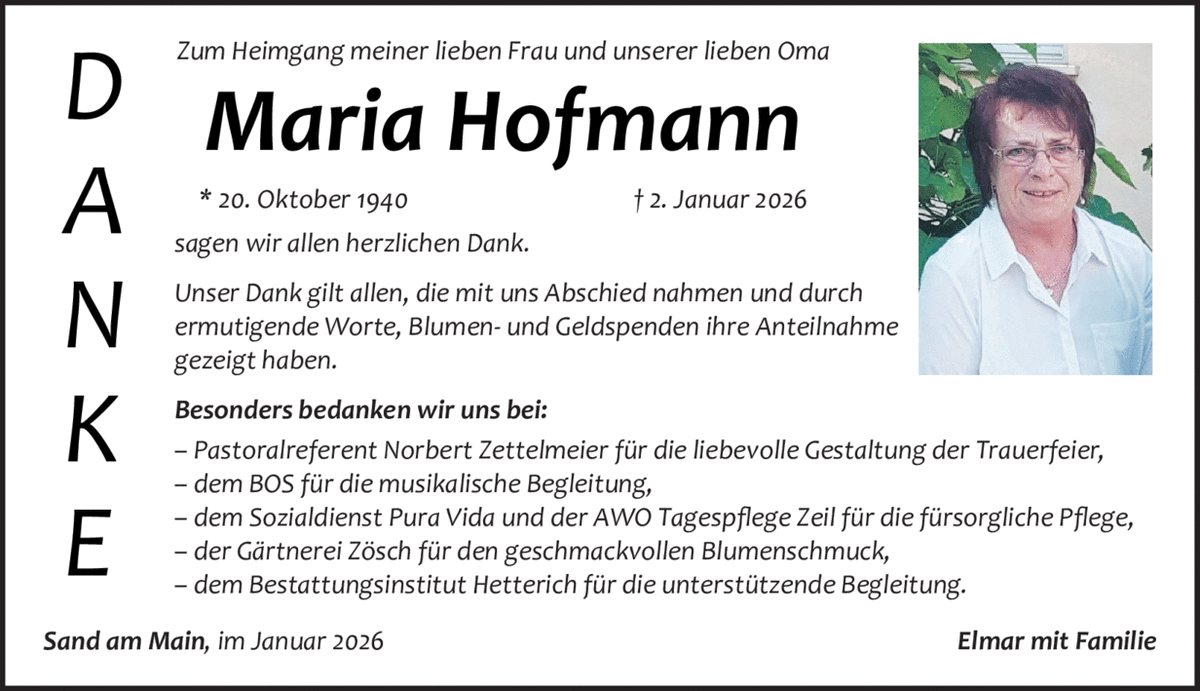 D Maria Hofmann A N K E Zum Heimgang meiner lieben Frau und unserer ...