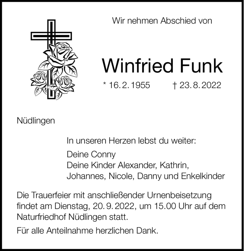 Wir nehmen Abschied von Winfried Funk * 16