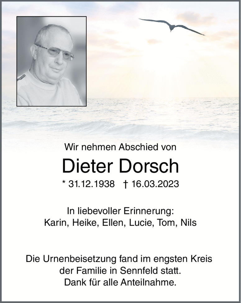 Wir nehmen Abschied von Dieter Dorsch * 31
