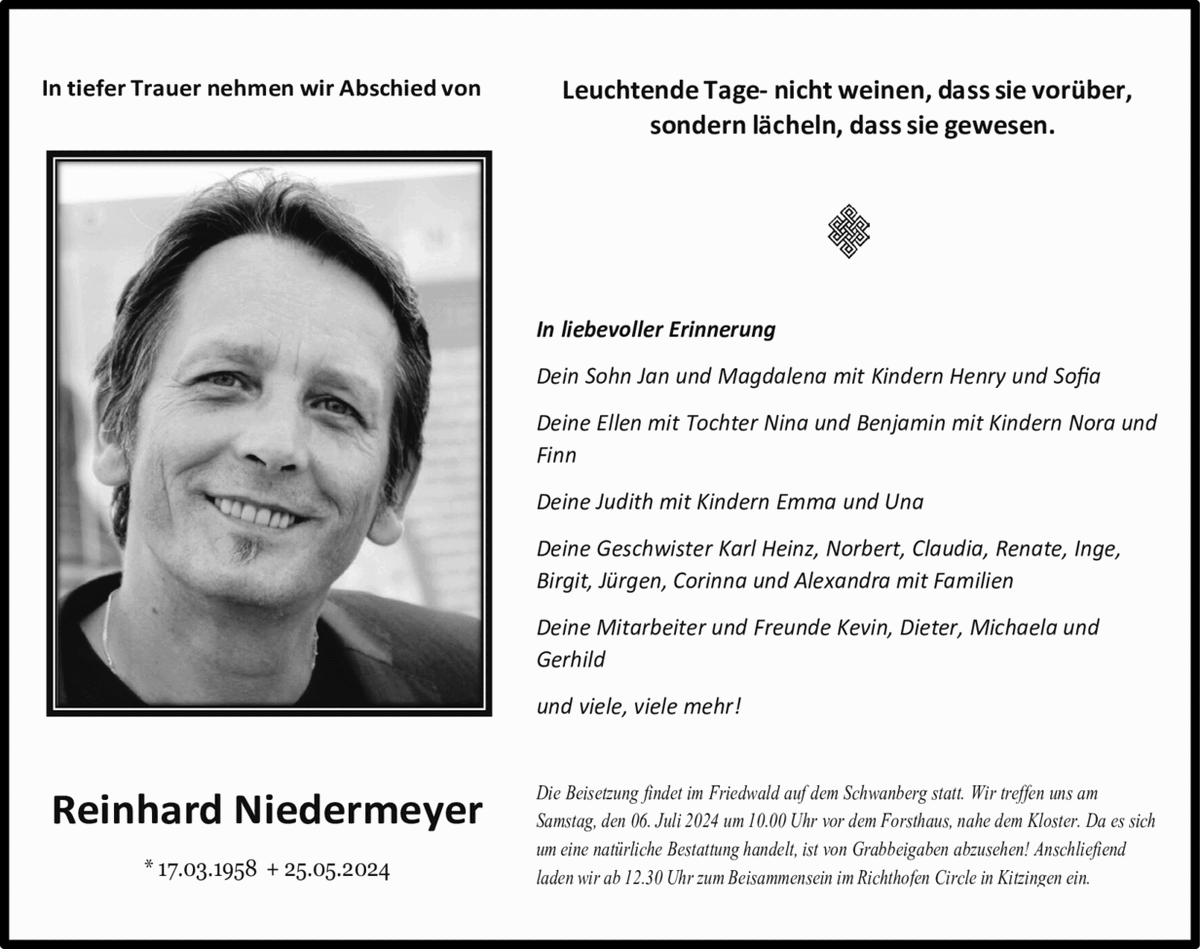 In tiefer Trauer nehmen wir Abschied von Leuchtende Tage- nicht weinen