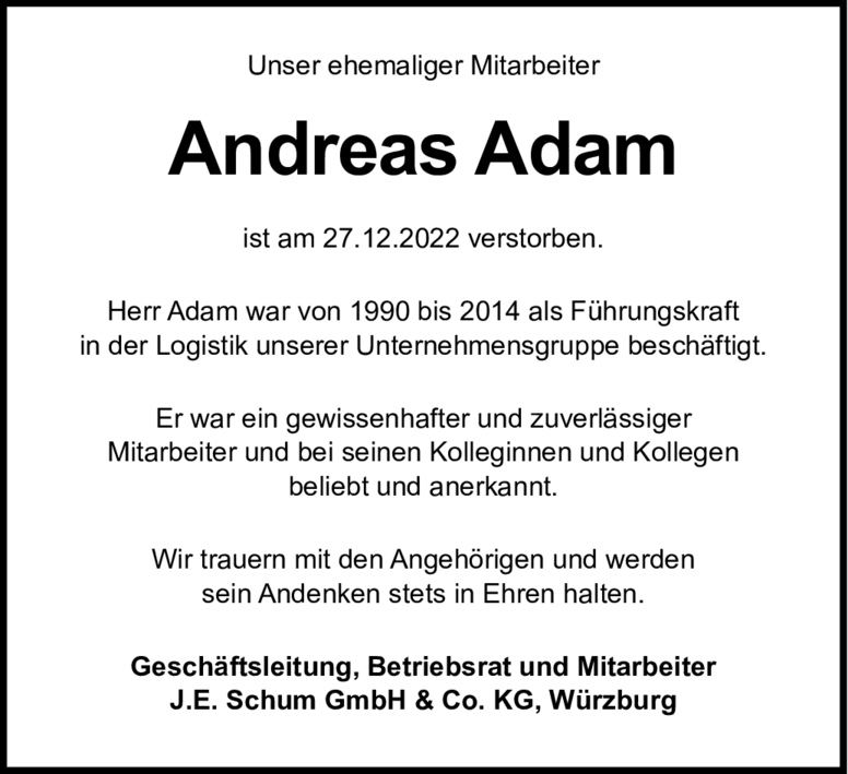 Unser ehemaliger Mitarbeiter Andreas Adam ist am 27