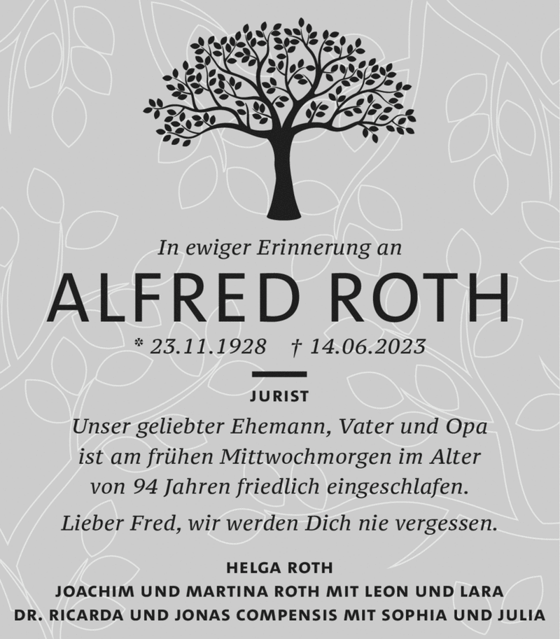 In ewiger Erinnerung an ALFRED ROTH * 23