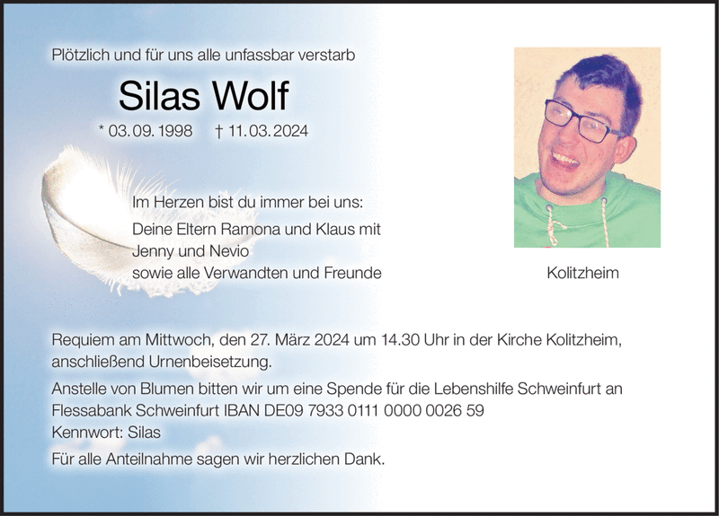 Plötzlich und für uns alle unfassbar verstarb Silas Wolf * 03