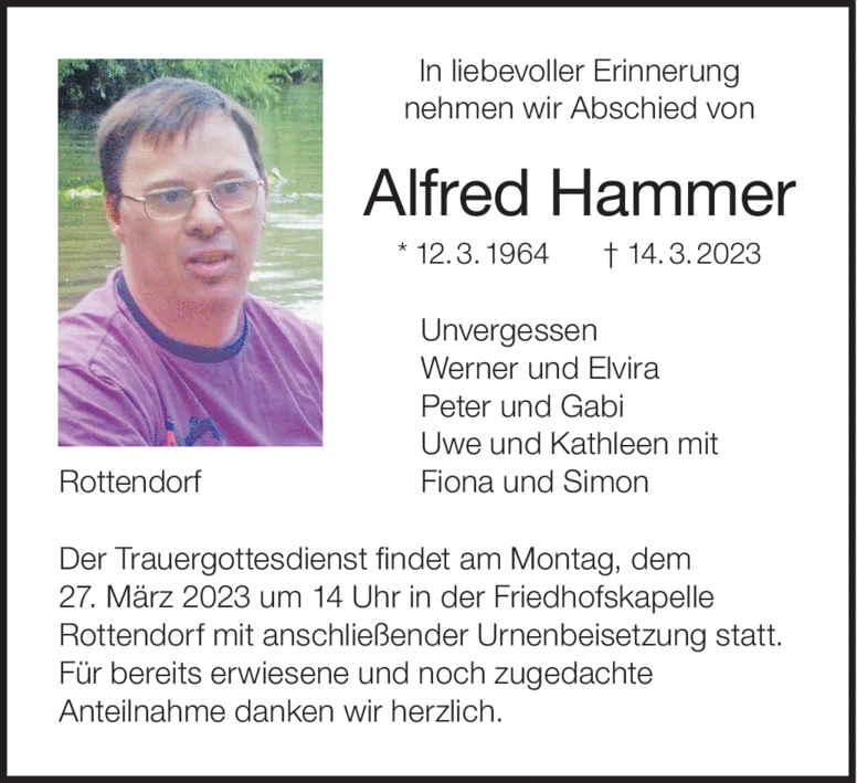 In liebevoller Erinnerung nehmen wir Abschied von Alfred Hammer * 12
