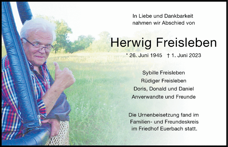 In Liebe und Dankbarkeit nahmen wir Abschied von Herwig Freisleben * 26