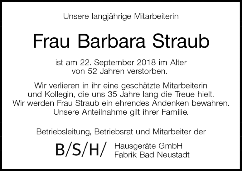 Unsere langjährige Mitarbeiterin Frau Barbara Straub ist am 22