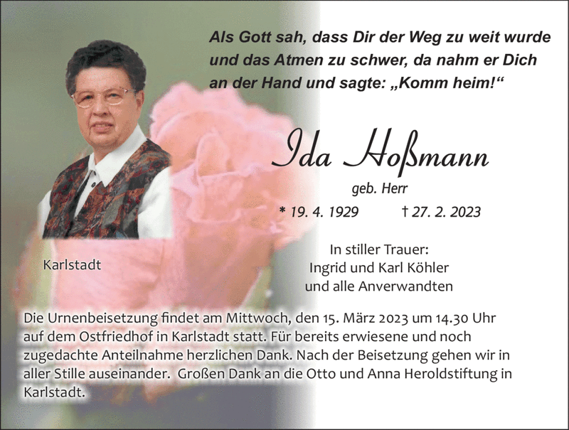 Als Gott sah, dass Dir der Weg zu weit wurde und das Atmen zu schwer