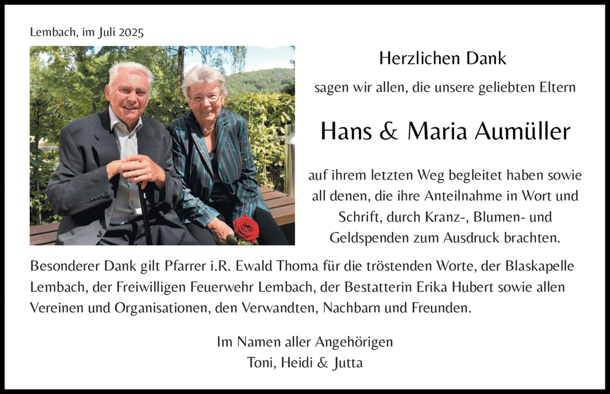 Lembach, im Juli 2025 Herzlichen Dank sagen wir allen